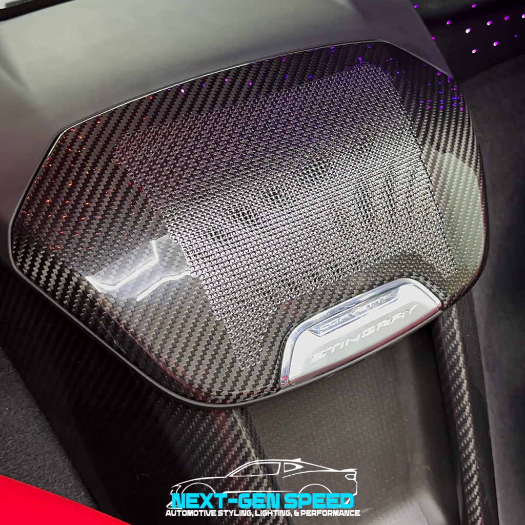 C8 Corvette Carbon Fiber Interior Subwoofer Speaker Cover | Black / Red ...