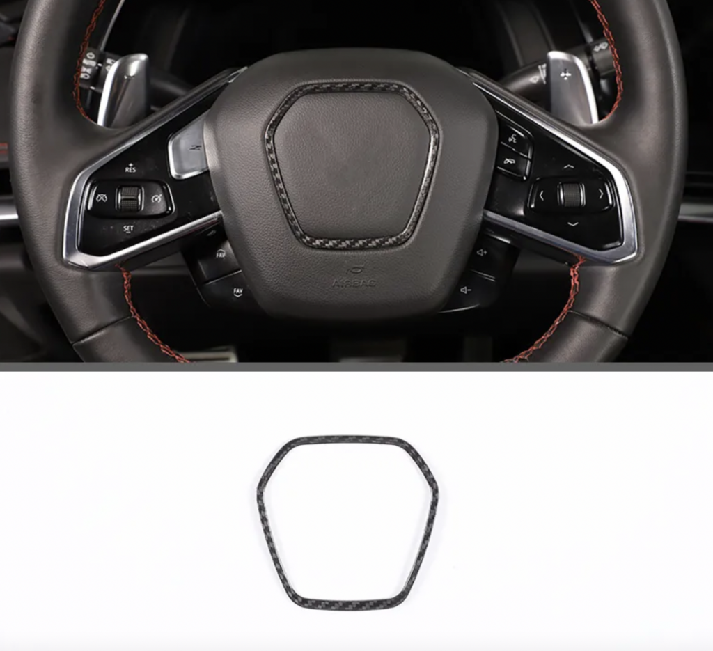 2020-24 C8 Corvette Carbon Fiber Center Steering Wheel Chrome Trim ...