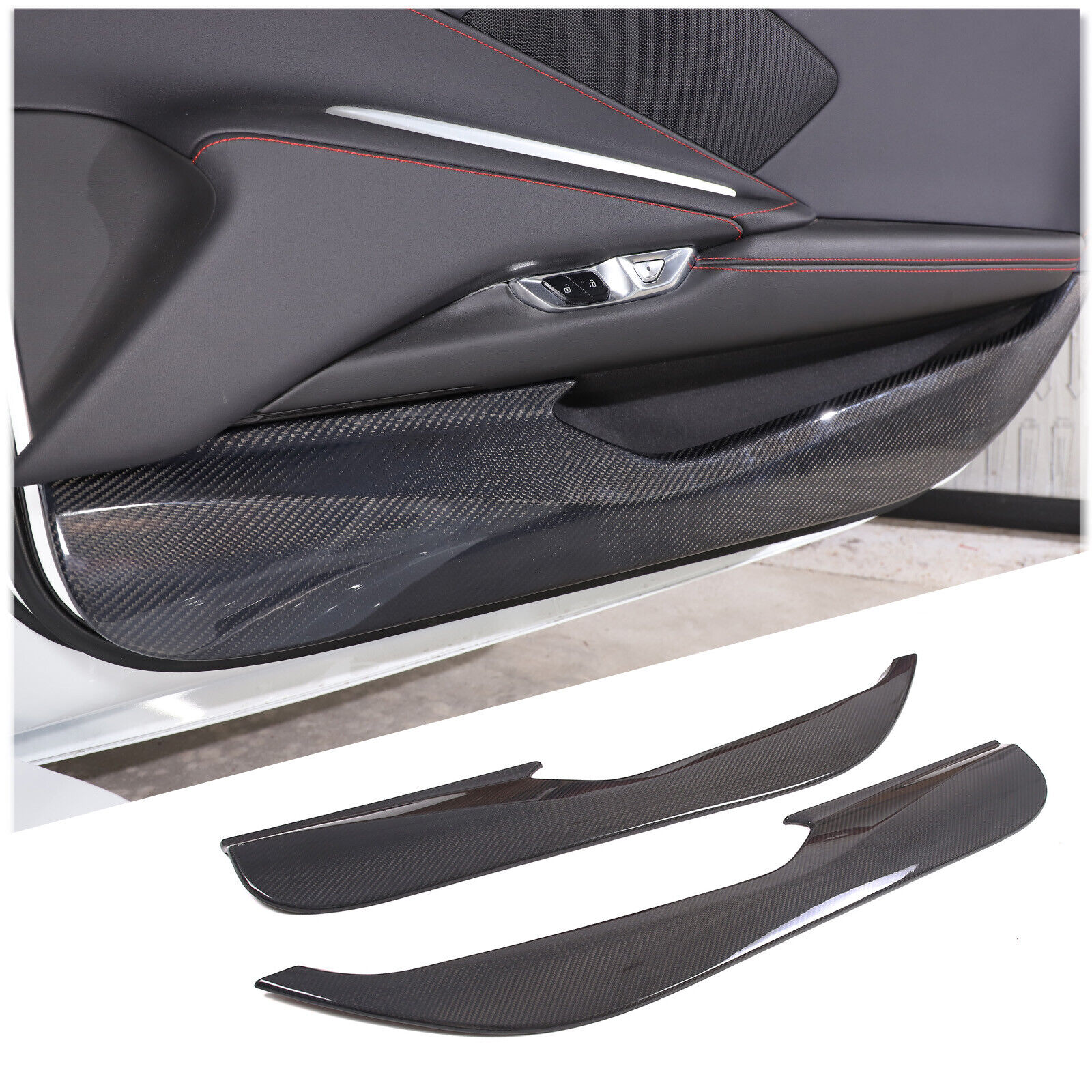 C8 Corvette Hard Carbon Fiber Door Kick Panel Trim Cover Kit | Black ...