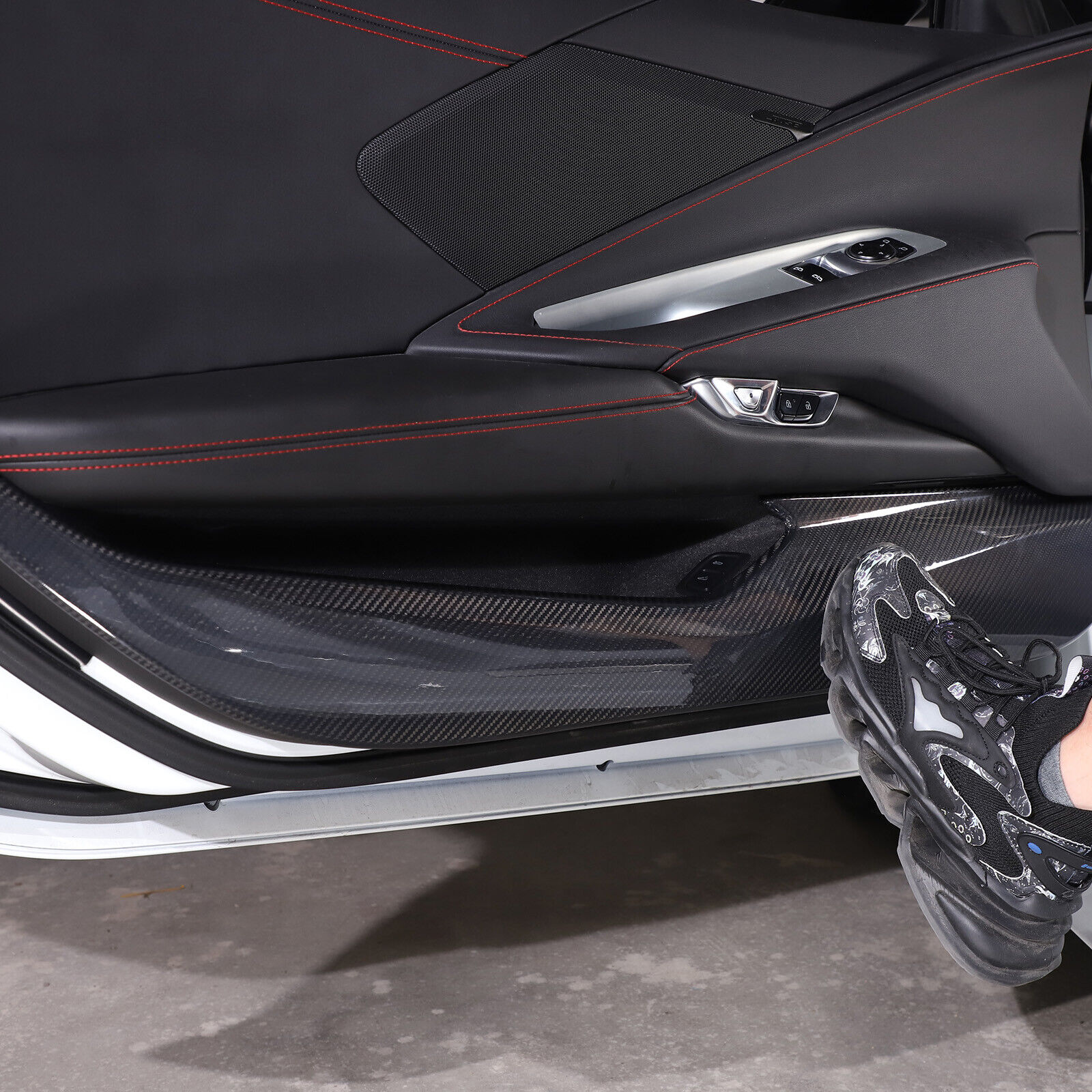 C8 Corvette Hard Carbon Fiber Door Kick Panel Trim Cover Kit | Black ...